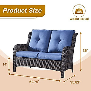 HUMMUH Outdoor Loveseat Sofa 2-Seat PE Rattan Patio Love Seat with Cushions,Deep Seat High Curved Back Armset Sectional Couch for Patio,Garden,Yard,Porch