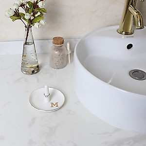 HOME SMILE Initials Ring Holder Jewery Tray with personalized M-Monogrammed Engagement Gifts for Friends,Birthday Mother's Day Christmas Gifts for Women,Ceramic White