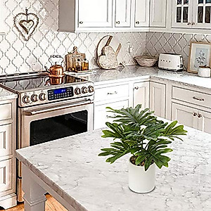 Briful Artificial Monstera Plant 13" Small Fake Plant in Ceramic Pot Potted Faux Plant Indoor for Home Bathroom Living Room Table Office Shelf Desk Decorations