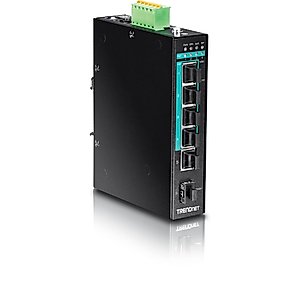 TRENDnet 6-Port Hardened Industrial Gigabit Poe+ Layer 2 Managed DIN-Rail Switch, 4 x Gigabit PoE+ 802.3at Ports, 1 x Gigabit Port, 1 x Gigabit SFP Slot, 120W Power Budget, Black, TI-PG541i