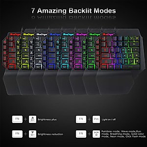 One Hand RGB Gaming Keyboard and Backlit Mouse and Gaming Headset with Microphone,USB Wired Rainbow Single Hand Mechanical Feeling Keyboard with Wrist Rest Support, Gaming Keyboard Set for Game