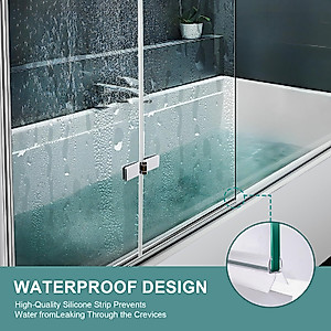 SIEPUNK Folding Glass Shower Doors for Bathtub, 36 in. W x 55 in. H Pivot Frameless Tub Shower Door, Tempered Glass Shower Panel Screen, Chrome