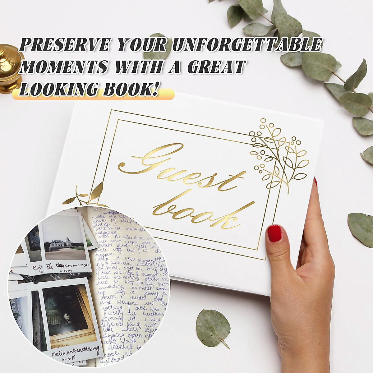 Gold Foil Leaves Wedding Guestbook,Gold Foil Hardcover for Wedding,Guestbook Wedding Reception with 2 Pens,9x7'' Personalized Wedding Guestbook ,Bridal Shower,Baby Shower,Graduation,Birthday,Party