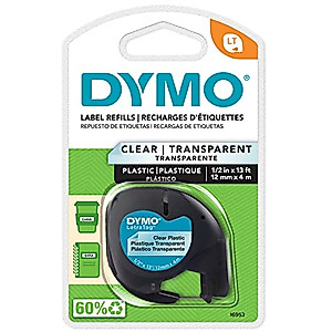 DYMO - DYM16952 Authentic LetraTag Labeling Tape for LetraTag Label Makers, Black Print on Clear pastic Tape, 1/2'' W x 13' L, 1 roll (16952)
