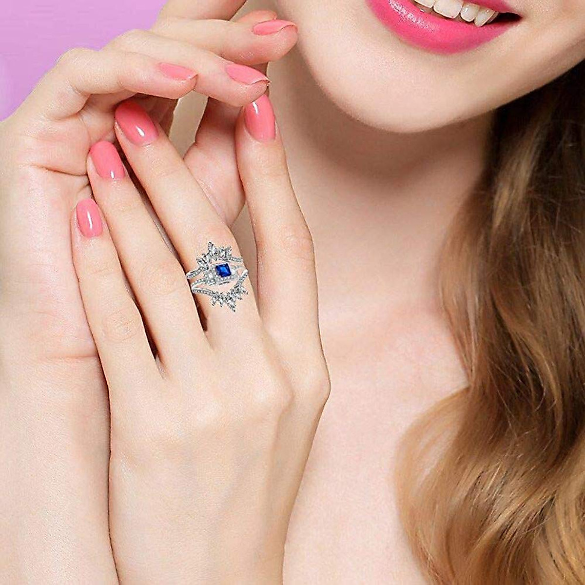 Uloveido 925 Sterling Silver Marquise Cut Clear Cubic Zirconia Crown Wedding Rings Guard Enhancer For Solitaire Heart Anniversary Ring Y530 (Size 7)