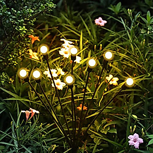 Solar Garden Swing Lights - 8 LED Outdoor Firefly Lights, Waterproof Path Lights, Sway with The Wind, for Yard Pathway Landscape Decor, Warm Yellow (2 Pack)