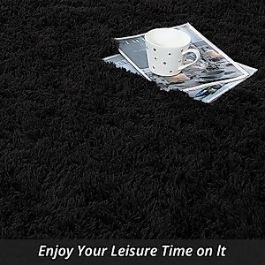 HOMBYS Shaggy Area Rug 9x12 Feet, Ultra Fuzzy Large Plush Faux Fur Carpet for Living Room Bedroom, Non-Skid Fuzzy Rug for Kids Playroom Home Decor, Black