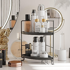 NLBTW 2 Tier Corner Bathroom Countertop Organizer, Stackable Storage Shelf for Vanity Makeup Perfume Shelf, Kitchen Spice Rack or Bedroom Small Object Storage Standing Counter (Black & Black)
