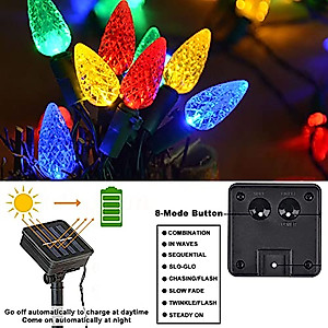 HUGSVIK C6 Solar Christmas Lights Outdoor Waterproof, 21Ft 50LED Strawberry C6 Christmas Lights Colored, 8 Modes Solar Powered Christmas Lights for Christmas Tree Wreath Garland Garden Patio