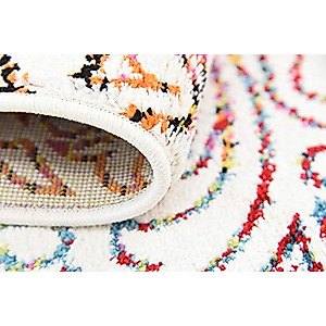 Unique Loom Lyon Collection Colorful Abstract Floral Rainbow Gradient Area Rug, 4 x 6 Feet, Ivory/Pink