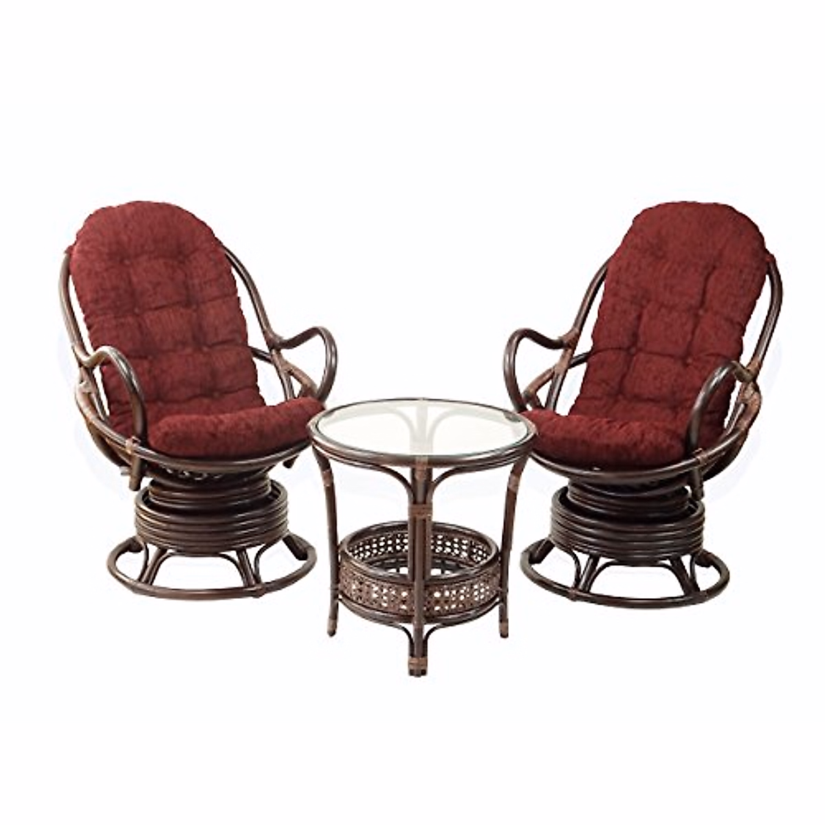 Lounge Swivel Rocking Java Chair Natural Rattan Wicker Handmade with Dark Brown Cushion, Dark Brown