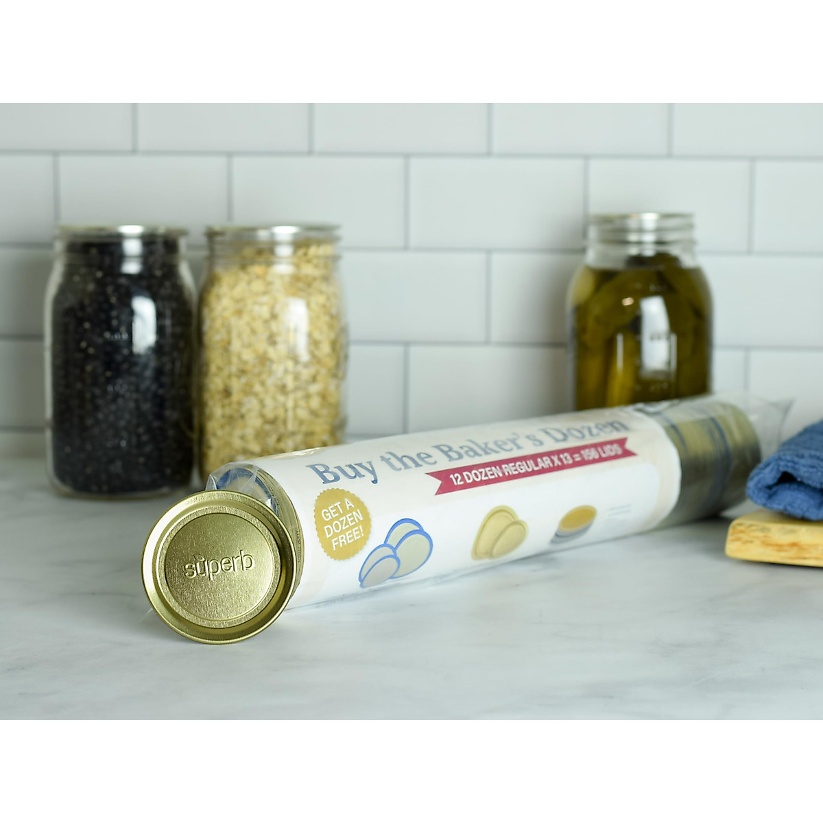 Superb Canning Lids – Regular Mouth Mason Jar Lids – Baker’s Dozen/Bulk Package of 156 Lids – Made in the USA