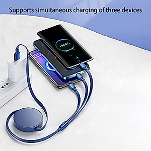 66W Retractable Multi 3 in 1 Charging Cable 3.6FT Super Fast Charger Cable with Type C/Micro USB/IP for iPad Pro, Phone 14/13/12,Samsung S23/S22/S21,PS5,Huawei,Tablets,C Charger and More(2Pack,Blue)