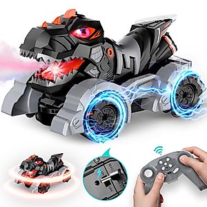 RC Cars Dinosaur Toys, 1:14 2.4 GHz Remote Control Car Monster Trucks With Light Music & Spray, 1200mAh Rechargeable RC Trucks Dinosaur Toys for Kids 5-7 8-12, Chrismas Gifts for Boys Kids (Black)