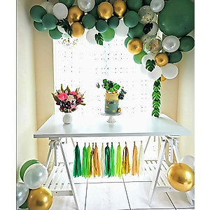 30PCS Green Gold Brown Wild One Party Banner DIY Tissue Paper Tassel Garland Jungle Safari Woodland Baby Shower Streamers Backdrop Birthday Nursery Classroom Hanging Decorations