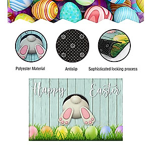 AUSTAB Easter Welcome Door Mat Bunny Tail Spring Floor Mat Indoor Outdoor Entrance Bathroom Door Mat Non-Slip Washable Greeting Party Decorations 17 X 29 Inches