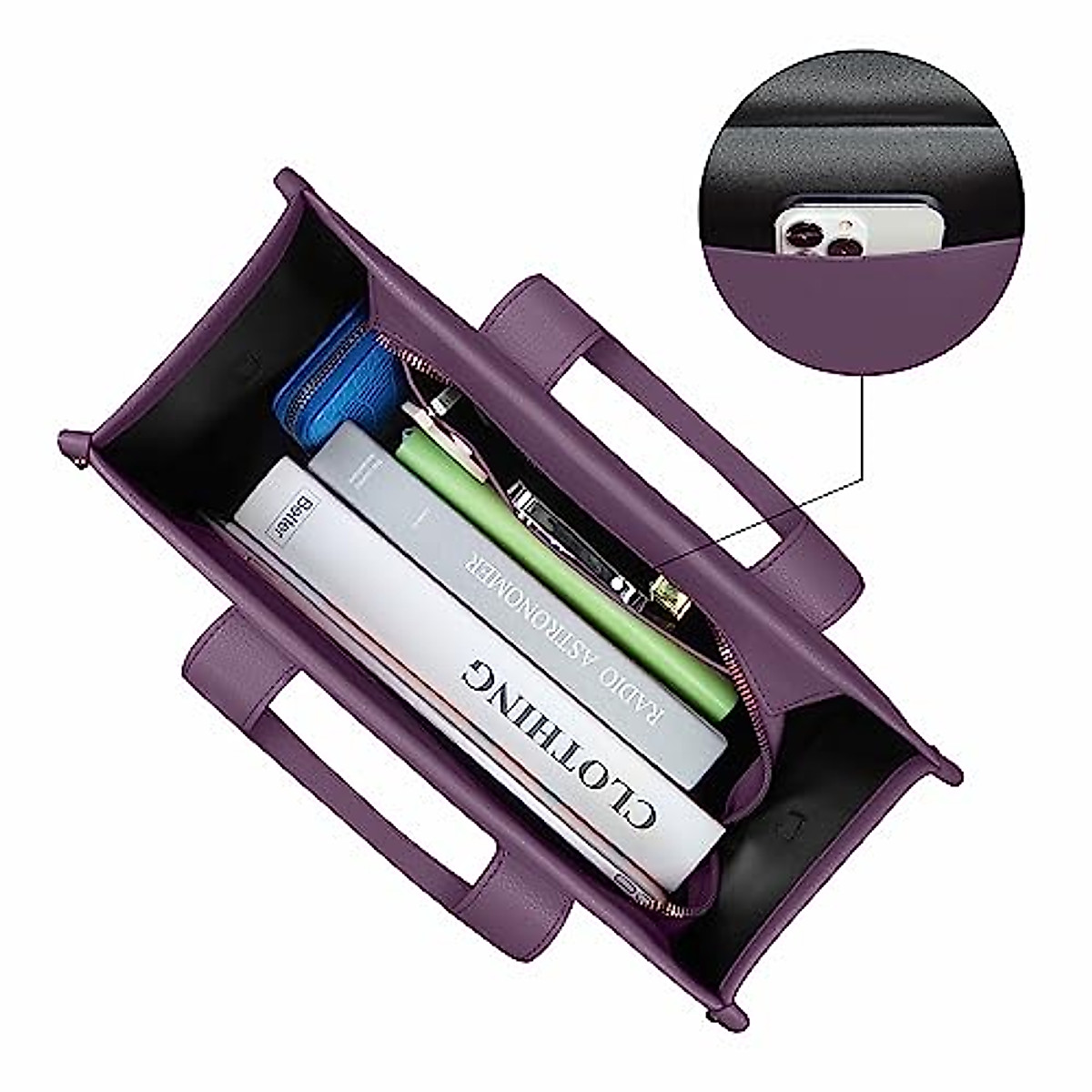 NPBAG The Tote Bag for Women, PU Leather Handbag with Zipper, Crossbody Shoulder Bag for Travel, Work, Top-Handle Trendy Purse (M Purple)