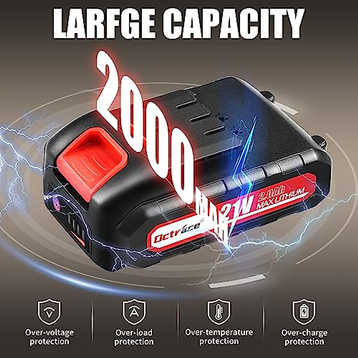 Octrace Electric Weed Wacker, Battery Powered Weed Eater with 1Pc 21V 2.0Ah Battery and Charger,Lightweight 3 in 1 Cordless Trimmer/Edger/Lawn for Garden,Yard（Black）