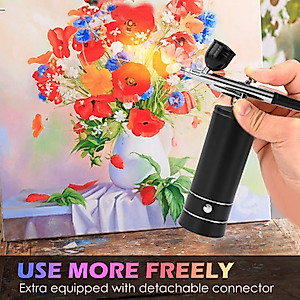 Airbrush Kit with Compressor, Air Brush Gun Rechargeable Portable High Pressure Air Brushes with 0.3mm Nozzle and Cleaning Brush Set for Painting, Tattoos, Nail, Makeup, Art, Cake Decorating (Black)