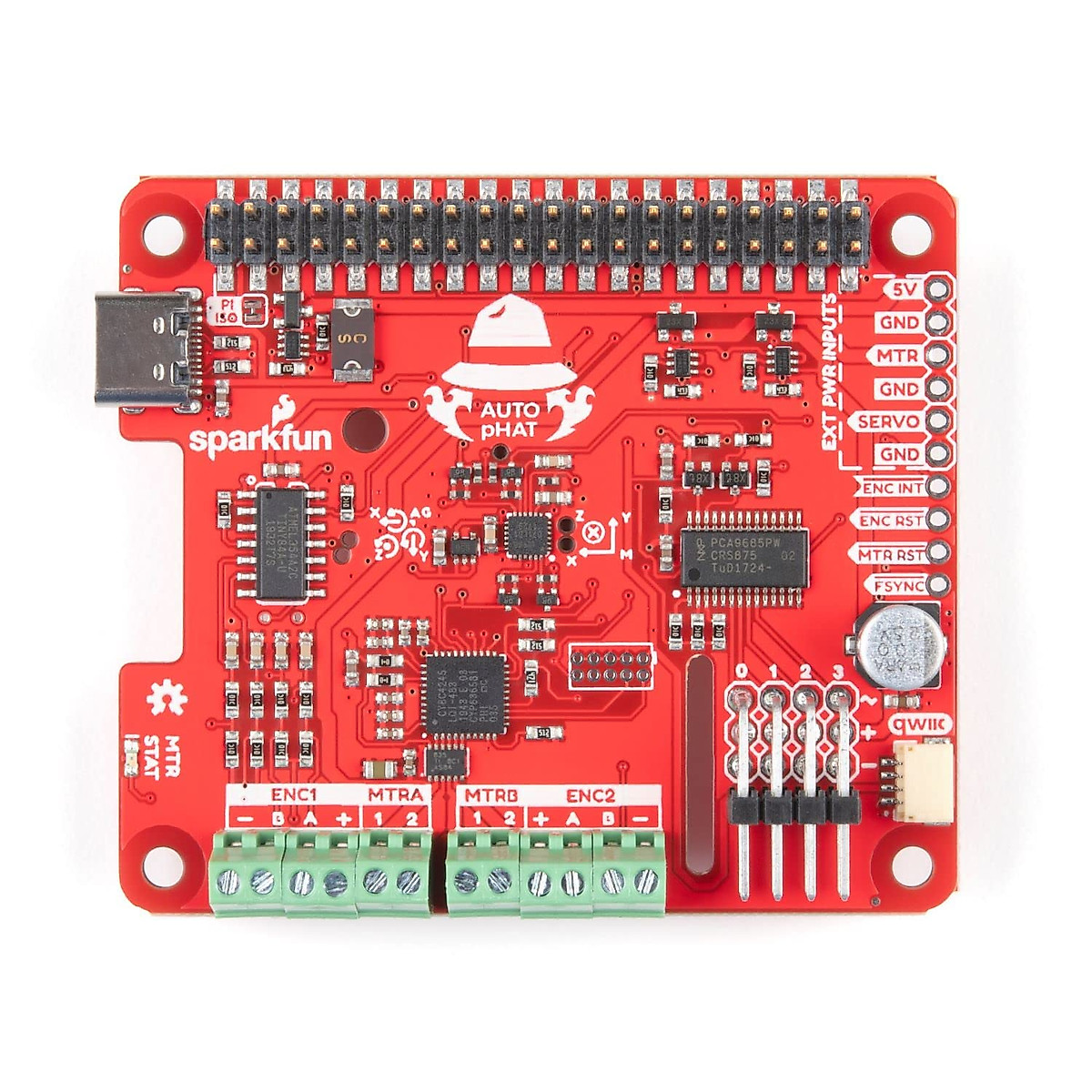 SparkFun Auto pHAT Compatible with Raspberry Pi Google Coral NVIDIA Jetson and More All in One Robotics Package Quickly add functionality to Single-Board Computers Drive 2 Small DC Motors & 4 servos