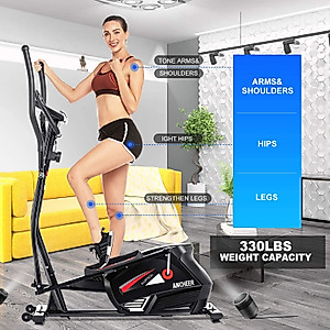 ANCHEER APP Elliptical Machine, 2021 Newest Elliptical Machine for Home Use with Pulse Rate Grips and LCD Monitor, Magnetic Smooth Quiet Driven