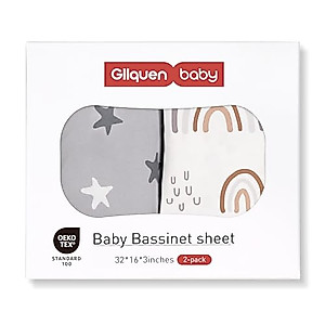 Gllquen Baby Bassinet Crib Sheets Set, Breathable Cozy Fitted Mattress Sheet, Elastic Travel Crib Fashionable Floral Pattern, Standard Cradle Safe Sheets for Baby Boy Girls 32"X16" (Rainbow)