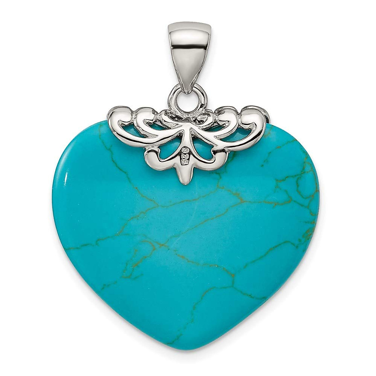 Sterling Silver Rhodium-plated Turquoise Heart Stone Pendant QQP2128