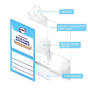 NATRUTH Moisture Absorber Bag, 12 Packs Fragrance Free Desiccant Hanging Bag，Odor Absorber，Eliminates Odors Creates Fresher Cleaner air，Efficient Humidity Absorber for Closet、Bathroom、Humidity Packs