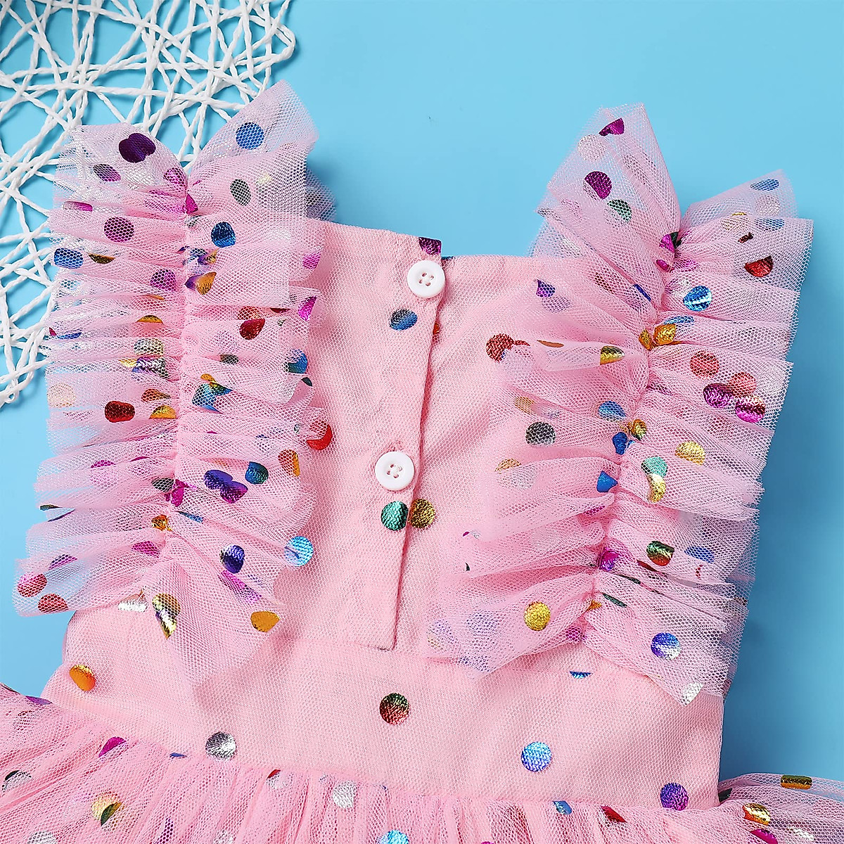 Baby Girls 1st Birthday Colorful Polka Dots Dress Toddler Kids Princess Tutu Dress One Year Old Birthday Cake Smash Baptism Wedding Summer Dresses Newborn Photoshoot Outfit Pink 6-12 Months