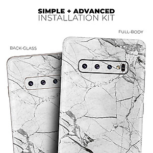 DesignSkinz Cracked White Marble Slate Protective Vinyl Decal Wrap Skin Cover Compatible with The Samsung Galaxy S20 (Screen Trim & Back Glass Skin)