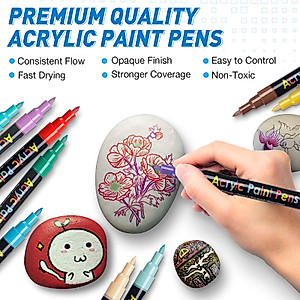 Acrylic Paint Pens Paint Markers Set of 18: Fine Point Paint Pens for Rock Painting Glass Wood Ceramic Fabric Metal Canvas Easter Eggs Pumpkin Kit, Drawing Art Crafts for Adults Scrapbooking Supplies