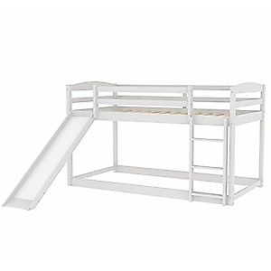 Harper & Bright Designs Twin Bunk Beds with Slide for Kids, Low Profile Bunk Beds with Built-in Ladder, No Box Spring Needed