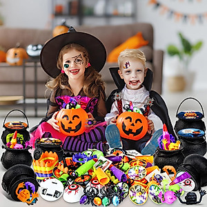 216PCS Halloween Party Favors, 24 Pack Prefilled Small Plastic Witch Cauldron with Assorted Halloween Bulk Halloween Goodie Bag Fillers Halloween Prizes Miniatures Trick or Treat