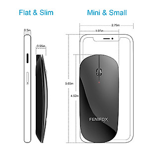 Bluetooth Mouse FENIFOX Slim Mini Whisper-Quiet Flat Portable Wireless Mice Rechargeable Compatible with Laptop,PC,Tablet Android Windows XP(Black)
