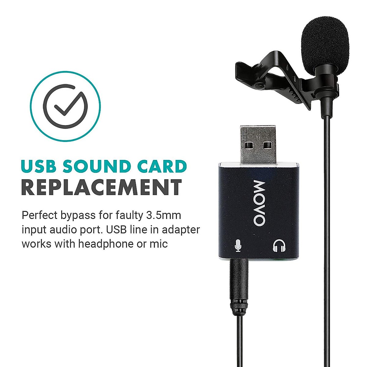 Movo USB-AC 3.5mm TRS Microphone to USB 2.0 Stereo Audio External Sound Card Adapter for PC and Mac. USB Sound Card Adapter for Computer or Laptop Convert USB Input to 3.5mm TRS Headphone or Mic Jack