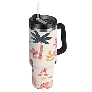 FRCSDIY Cartoon Elephant Insulated Tumbler with Handle and Straw Lid,30oz Leakproof Stainless Steel Cup BPA-Free Water Bottle