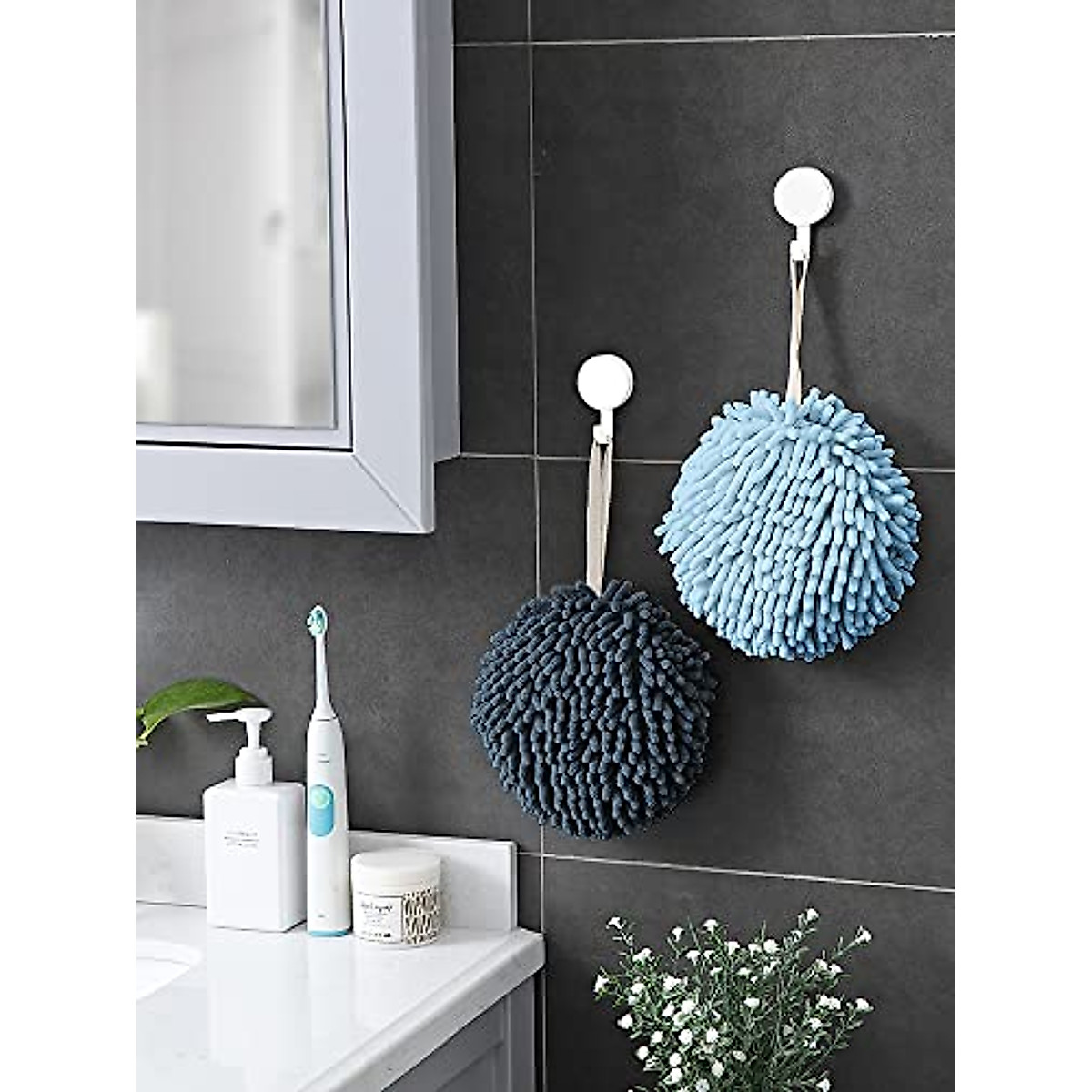 Sophie & Panda Fuzzy Ball Towel (Set of 2) Light and Dark Blue - Dry Your Hand Instantly conveniently with This Creative Bath Towel Set Decorative Towels for Bathroom (Pack of 2)