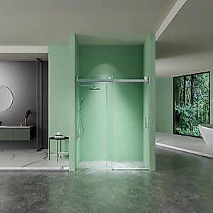 Jintop 56 to 60 in. W x 76 in. H Frameless Soft-Close Shower Door with Premium 3/8 Inch (10mm) Thick Tampered Glass,Bathtub W/Single Sliding Doors,Brushed Nickel