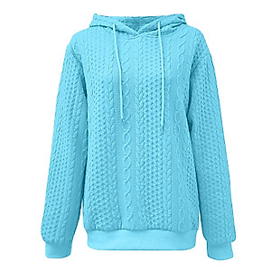 PETYCZEN Fall Sweatshirts for Women Casual Long Sleeve Slouchy Cozy Lightweight Cable Knit Oversized Hoodie Chunky Y2K Sweater Drawstring Pullover Tops Trendy Clothes with Pockets Light Blue 3X-Large