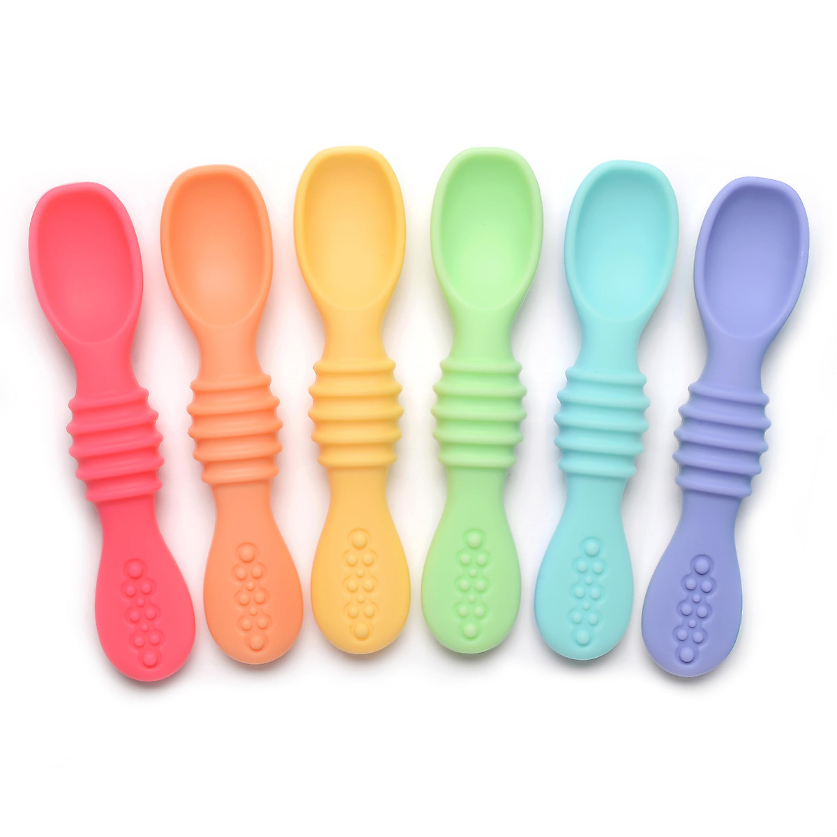 PrimaStella Silicone Chew Spoon Set for Babies and Toddlers | Safety Tested | BPA Free | Microwave, Dishwasher and Freezer Safe (Summer Rainbow Chew Spoon)