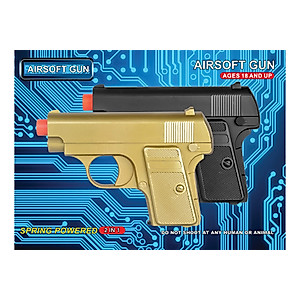 Lightweight Pocket Dual Airsoft Spring Pistols Gold & Black for Cosplay James Bond Costume, Spring Pistol Gun Toy for Youth, Great Started kit for Beginner
