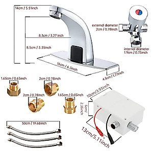 Automatic Touchless Bathroom Faucet Motion Sensor Sink Faucets, Hands Free Water Tap with Temperature Mixer Single Hole Cover Plate and 3/8" 1/2" Adapter & 3 Hoses, Chrome Finished