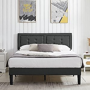 VECELO Full Size Platform Bed Frame with Height Adjustable Upholstered Headboard/Mattress Foundation/Strong Slat Support/No Box Spring Needed, Grey