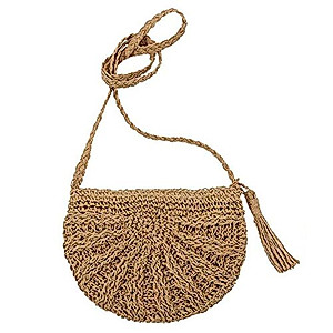 Women's Straw Crossbody Bags Weave Straw Bags Summer Beach Shoulder Purse Handbags (Mini-Khaki)
