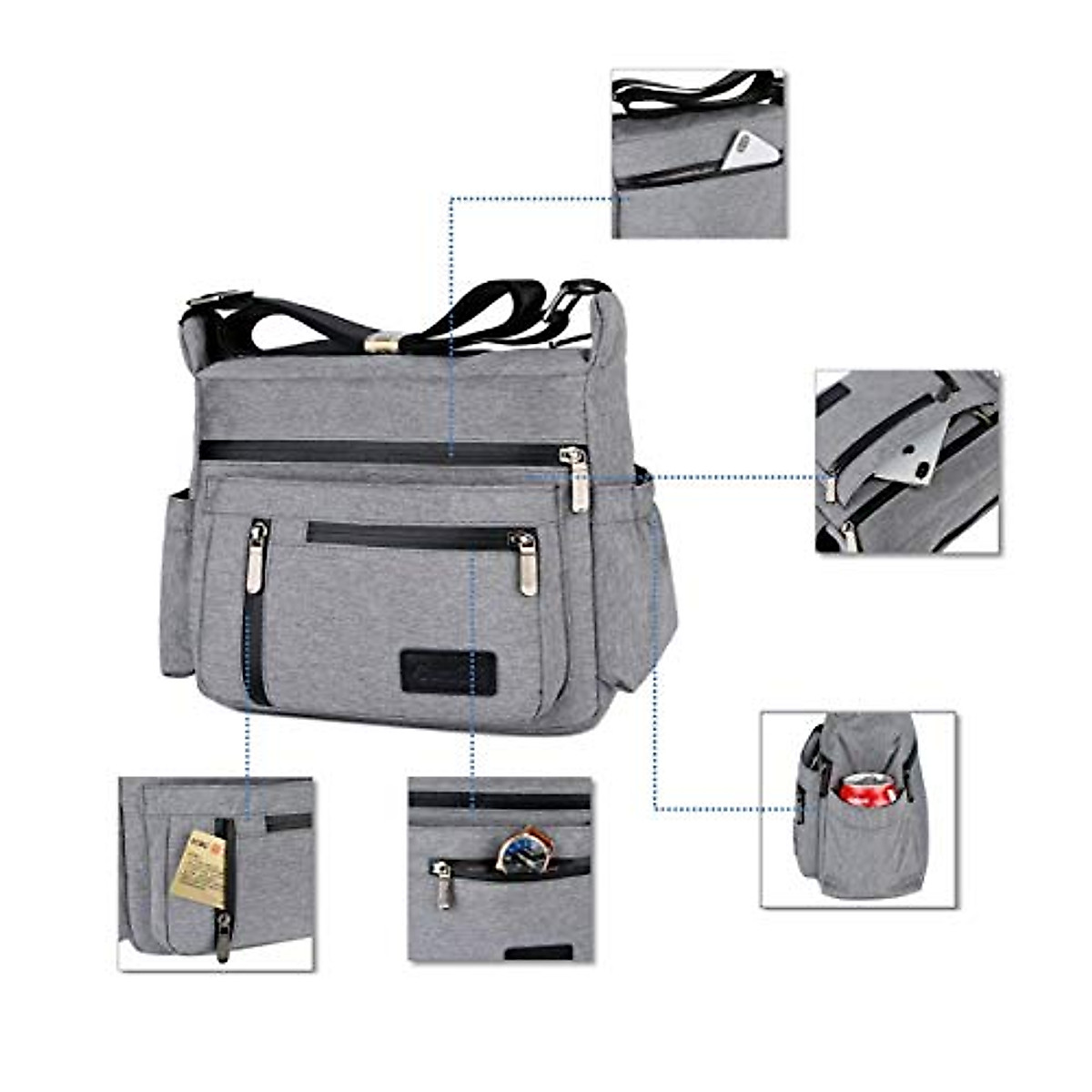 Wxnow Purses and Shoulder Handbags for Women Casual Travel Bag Messenger Cross Body Crossbody Bag Oxford Nylon Bags Purses Light Grey