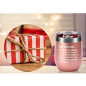 AMZUShome Thanks For Being My Boss Lady Mug.Boss Day Gifts Office Gifts.Moving Appreciation Retirement Birthday Christmas Gifts For Female Women Boss Lady Wine Tumbler(12oz Rose Gold)