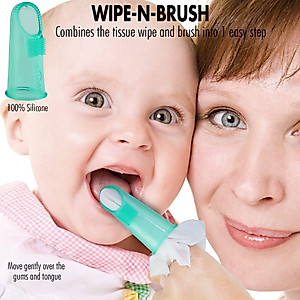 Brilliant Wipe N Brush -1 Silicone Toothbrush and 30 ct. Tooth Tissues - Xylitol Dental Wipe, Mouth Cleaner for Infants 4-16 Months Old, Infant Oral Cleaning Products, Baby Registry Must Haves, Clear