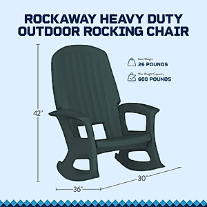 Semco Plastics Rockaway Heavy Duty Polyethylene All Weather Outdoor Rocking Chair with Backrest and Armrests for Porch, Deck and Patio, Green