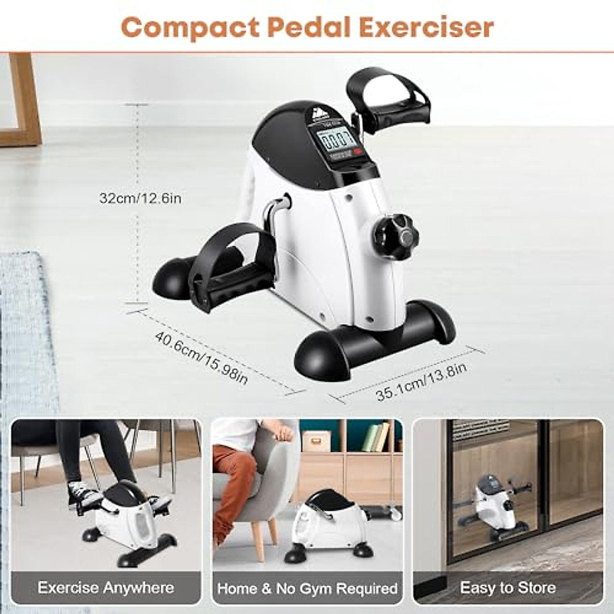 Mini Exercise Bike, AGM Under Desk Bike Pedal Exerciser Foot Cycle Arm & Leg Peddler Exerciser Machine with LCD Screen Displays (White)