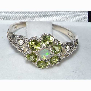 LetsBuyGold 925 Sterling Silver Natural Opal and Peridot Womens Promise Ring - Size 7.5